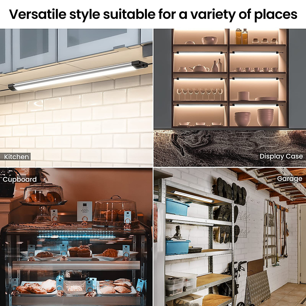 Under Cabinet Lights Kit, LED Smart Dimmable Strip Lighting Fixtures, 24V Plug in Linkable Bar LED Counter Lights for Pantry, Kitchen, Shelf, Bookcases, Showcase (6 PCS, Cold White)