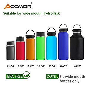 Water Bottle Handle for Hydro Flask and Other Wide Mouth Bottles, Paracord Strap Carrier for 12oz to 64oz Bottle, Bottle Accessories for Hiking - Assembled with Safety Ring and Carabiner (Black)