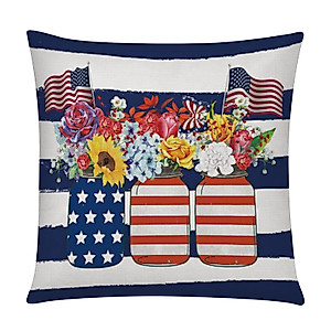 COMMINY 4th of July Pillow Covers 18x18 Set of 6 Patriotic Stripes Throw Pillow Cover American Flag Pillow Case Independence Memorial Day Decorations for Couch Home Outdoor