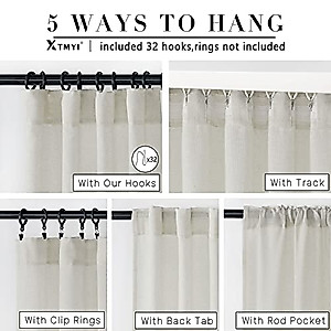 XTMYI 108 Inch Linen Curtains 2 Panels,with Heading Tape Hooks for Track System Back Tab,Stone Washed Cotton Flax Weave Sheer Extra Long Curtain for Living Room Bedroom,Cream(Ivory/Off White)