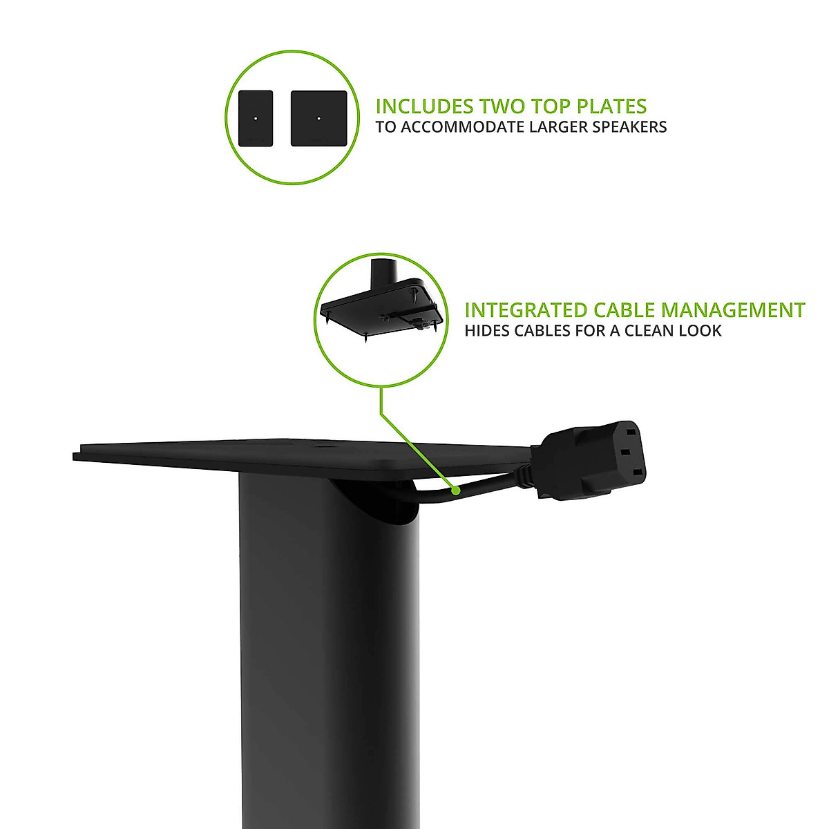 Kanto SP26PL Black Metal Speaker Stand (26 inches) - Universal Fit, Hidden Cables, Rotating Top Plate, Carpet & Hardwood Feet, ¼’-20 Mounting, Pair