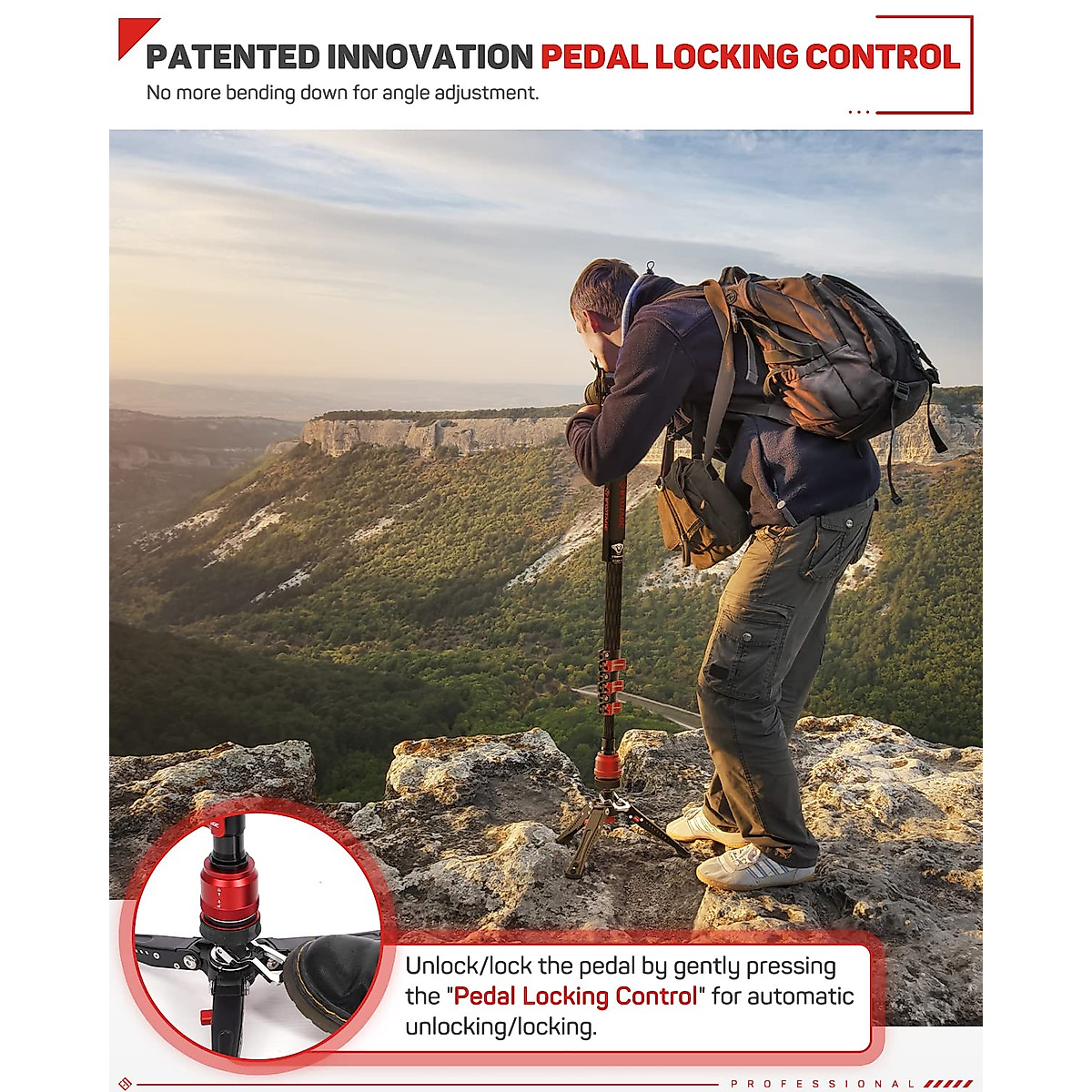 IFOOTAGE Cobra 3 Carbon Fiber Monopod with Pedal, 71" Professional Monopod for Cameras, Portable Travel Monopod with Feet, Max Load 17.64 lbs, Compatible with Sony Canon Nikon DSLR Camera, C180F-P