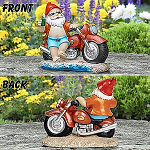 Lhocm Hawaiian Style Garden Gnomes Outdoor Decor -7.9" Motorcycle Beach Gnome for Spring and Summer Garden Decor - Perfect for Patio, Lawn, Yard, Balcony and Home - Funny Housewarming Gifts