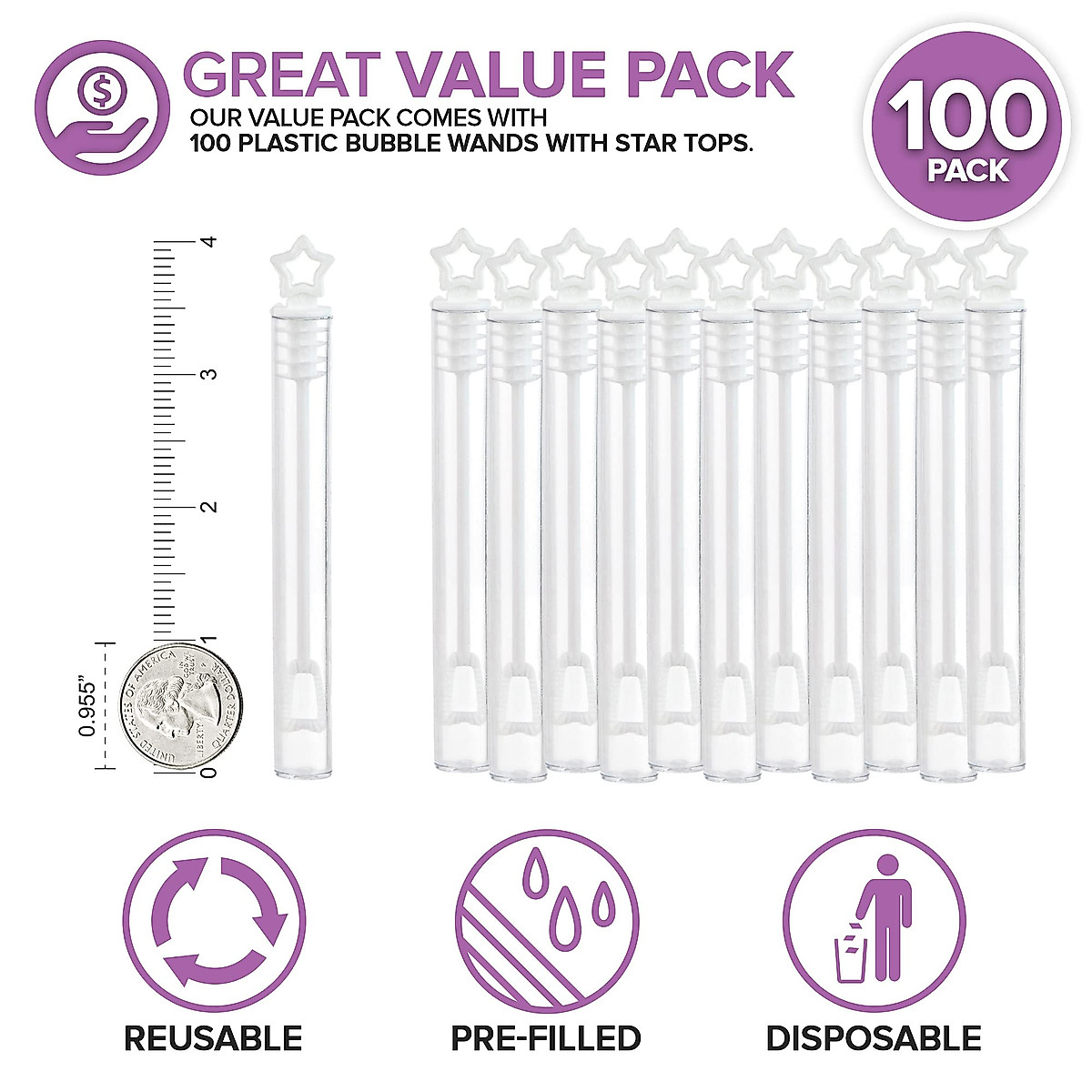 Wedding Bubbles Bulk - White Star Top Wands (100 Count) Individual Mini Bubble Wand Favors for Weddings, Celebration Party Favor for Guests - Stock Your Home