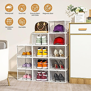 Upgraded X-Large 6 Pack Clear Shoe Storage Organizer,Stackable Shoe Rack for Closet,Plastic Shoe Boxes with Magnetic Door,Shoe Containers For Sneaker Display,Fit up to US Size13