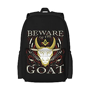 Masonic Beware of The Goat Funny Freemason Backpack Large Travel Student Notebook Outdoor Sport Durable 15 in Laptop Bag