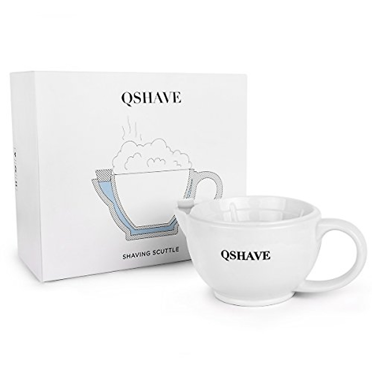 QSHAVE Shaving Scuttle Mug - Keep Lather Always Warm - White Large Deep Size Bowl Handmade Pottery Cup (White)