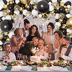 Black and Gold and White Balloon Garland Arch Kit with Black Gold Confetti Balloons Shiny Gold Happy Birthday Banner for Graduation Baby Shower Birthday Wedding Decoration