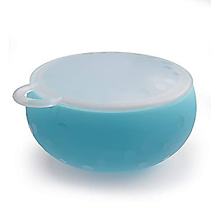 Bakerpan Silicone Toddler Feeding Bowl with Lid for Food and Snacks On The GO (Blue)