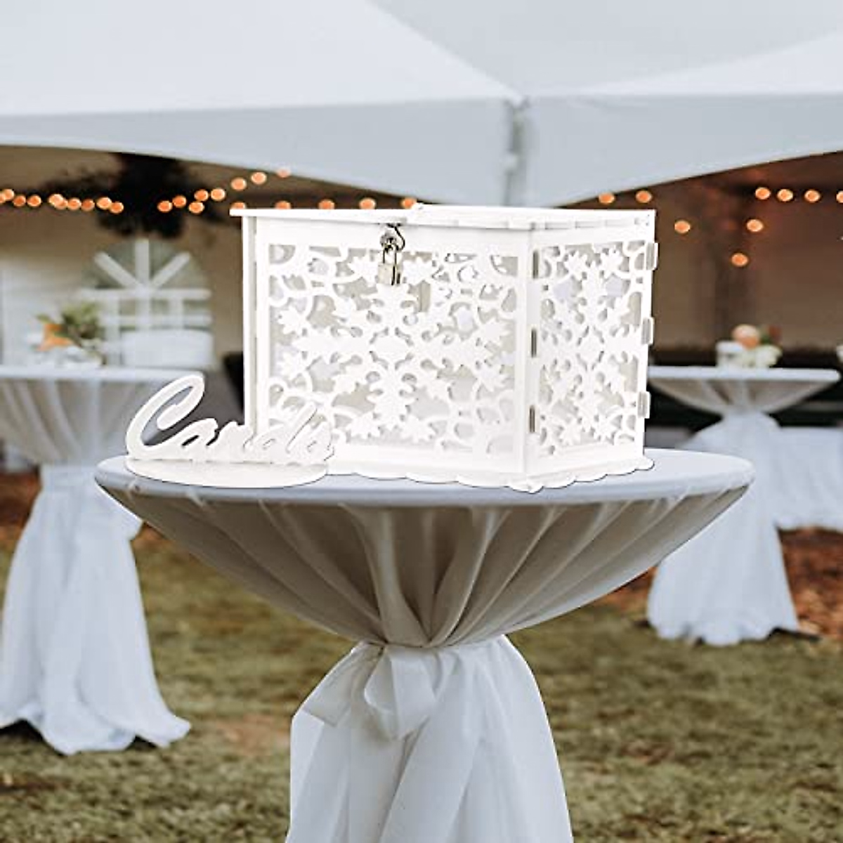 FCDECOR 12" Wedding Card Box with Lock, White Gift Wedding Card Boxes for Reception Money Holder with Card Sign for Wedding Decorations, Baby Showers, Birthdays, Bridal or Graduation Party Supplies