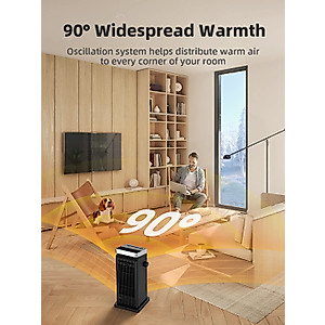 BREEZOME Space Heater, 1500W Fast Heating Heater for Indoor Use, Ceramic Electric Heater for Home with Thermostat, 90° Oscillating Portable Heater with Remote