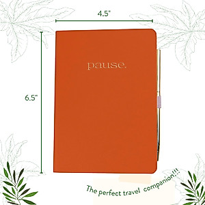 DesignWorks Ink Gratitude Journal with 196 Guided Pages for Daily Thoughts and Goals with Pen and Ribbon Marker | Undated Daily Mindfulness Journal, Orange and Gold Foil Pause
