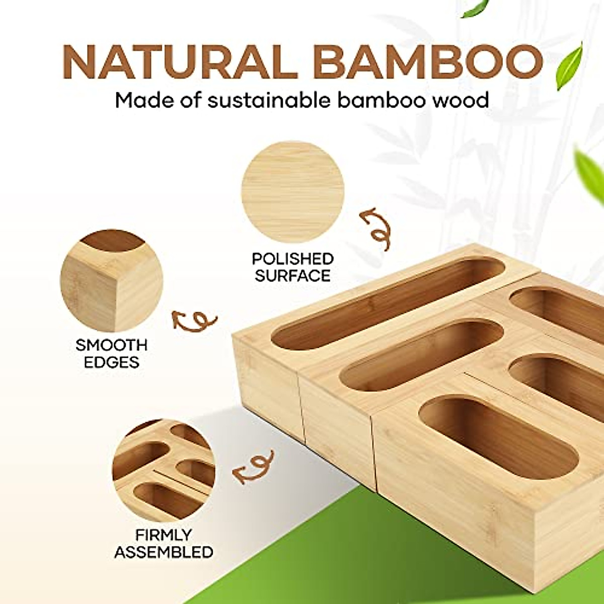 Premium Ziplock Bag Storage Organizer and 2 In 1 Wrap Dispenser for Kitchen Drawer - 6 Pcs Ziplock Bag Pantry Organizer Set - For Gallon Quart Sandwich Snack Candy Baggies