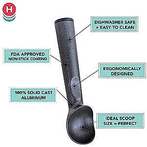 HAPPYWARE CO. Ultra Premium Ice Cream Scoop - Heat Conductive One-Piece Solid Aluminum, Dishwasher Safe, Black