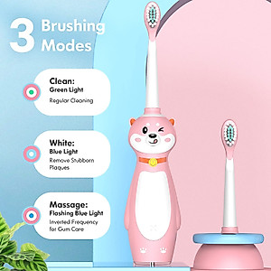 DADA-TECH Kids Electric Toothbrush Rechargeable Pink Age 3+ (Unicorn and Dog)