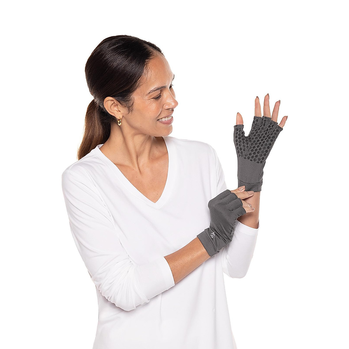 Coolibar UPF 50+ Men's Women's Ouray UV Fingerless Sun Gloves - Sun Protective (Small- Charcoal)