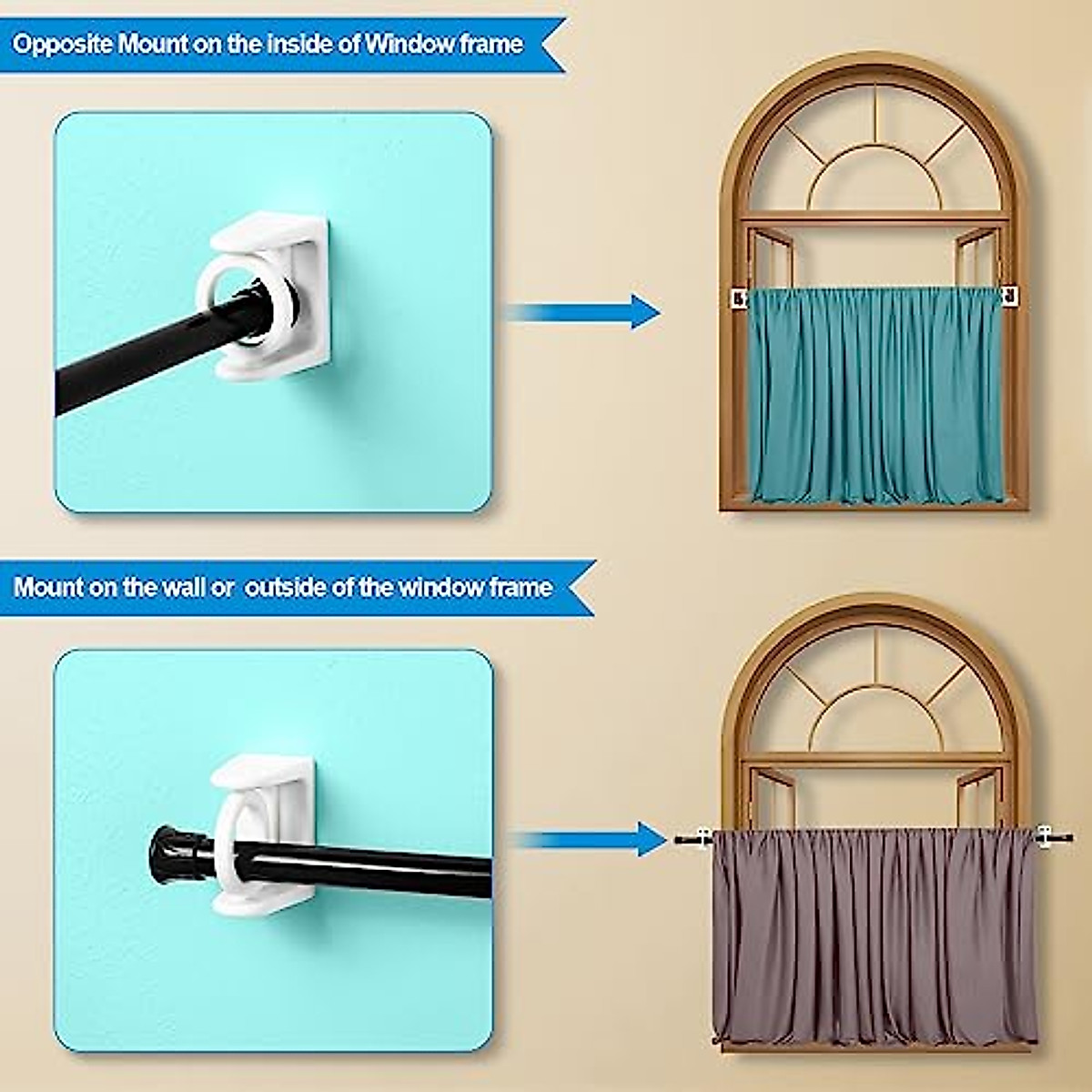 Funnacle Adhesive Shower Rod Holder 360° Swivel Ring Curtain Rod Bracket No Drilling for Bathroom Kitchen Bathroom| Rod End Diameter up to 1 inch (2PCS White)