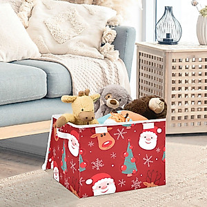 TSENQUE Christmas Reindeer Santa Tree Foldable Storage Boxes with Lids Organizer Basket with Handles for Home Bedroom Office 16.5" L x 12.6" W x 11.8" H