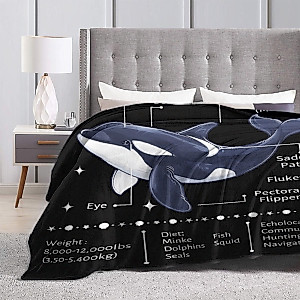 Whale Blanket, Orca Gifts for Kids, Anatomy of Whale Throw, Soft Flannel Plush Fish Blankets for Bedroom Sofa Ocean Themed Decoration, 50 "x 40" S for Kids
