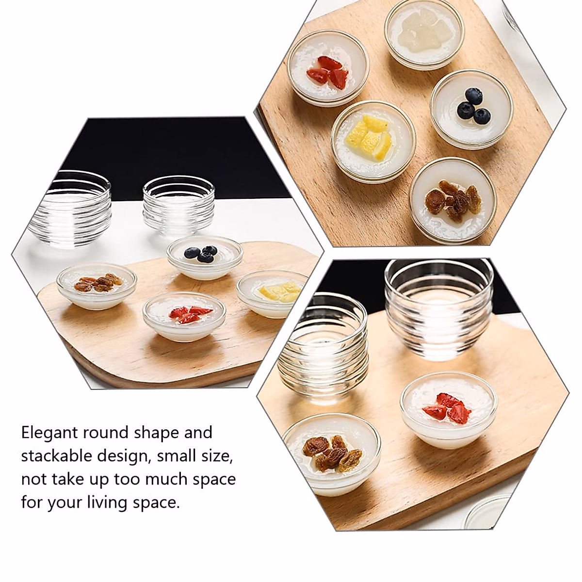 Housoutil 10 Packs 45ml/1.5oz Stackable Food Prep Bowl, Multipurpose Clear Glass Serving Bowls, Glass Stackable Dessert Bowls Set Dishware Safe for Kitchen Prep, Dessert, Dips, Candy