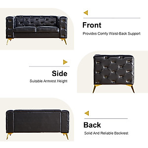 LEVNARY Black Leather Couch Loveseat, Modern Button Tufted Upholstered 2 Seater Couch, Comfy Chesterfield Sofa Couches for Living Room Bedroom Office (Black)