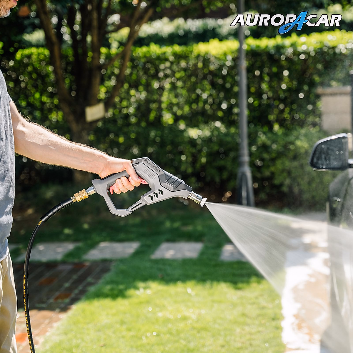 AURORA CAR Pressure Washer Hose 50FT with 3/8 Inch Quick Connect, Kink Resistant High Tensile Wire Power Washer Hose, Industry Grade for Power Washer Hose with 2 pcs M22 14mm Adapter Set,4200 PSI