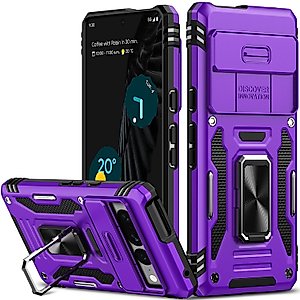 Nvollnoe Google Pixel 7 Pro Case, Purple Heavy Duty Protective Sturdy Rotate Ring Kickstand Phone Case with Sliding Camera Cover, Military Grade, TPU+PC 2 in 1 Construction