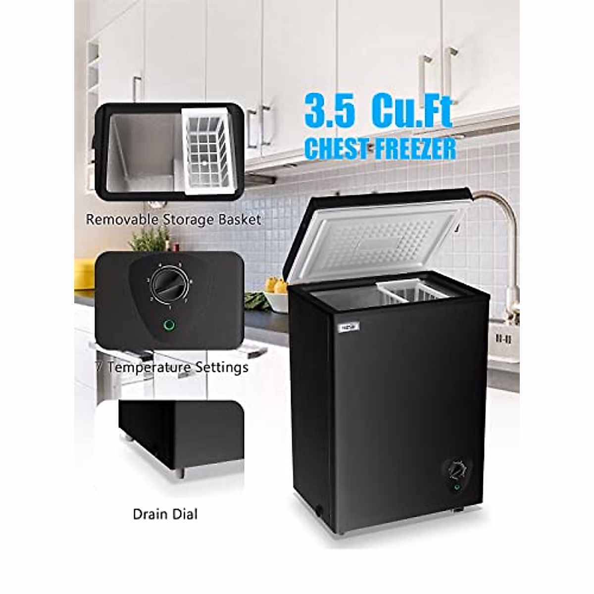 Chest Freezers Compact Mini Deep Freezer WANAI 3.5 Cu.Ft Free-standing Top Door Room Dorm Office ...