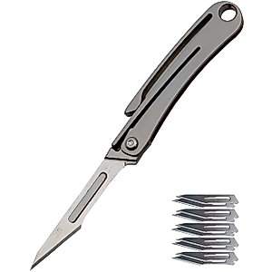 outROAR Gear Titanium Keychain Knife & 10 Replaceable Razor Blades, Mini Folding Scalpel Pocket Knife Box Cutter Hobby Knife