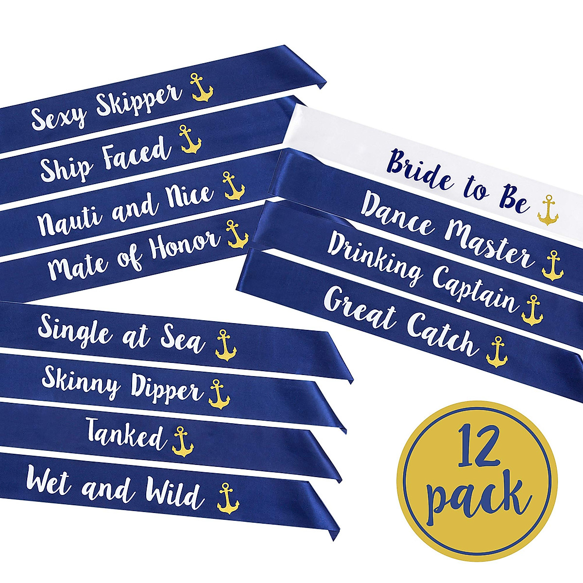 “Last Sail Before The Veil” Bachelorette Sashes | 12 Pack | 1 Bride to be Sash and 11 Bride Tribe Sashes with Fun Nautical Phrases
