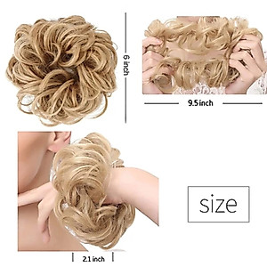 Messy Bun Hair Extension for Women,Curly Wavy Synthetic Hairpieces,Ash Blonde Chignon,Thick Natural Hair Accessories Ponytail Scrunchies Updo(22-613#,2Pcs)