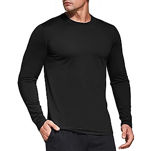 Men's 3 Pack Performance Long Sleeve T-Shirts, UPF 50+ Sun Protection Shirts, Athletic Workout Shirts for Running Fishing Hiking Black/Navy/Red-3P05-S
