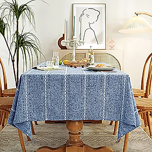 Chassic 60 x 84 inches Farmhouse Style Linen tablecloths, Wrinkle Resistant Washable Dining Room Table Cloths for Rectangle Tables - Hemstitch Blue