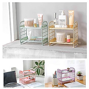 UnnFiko 2-Layers Table Shelf Organizer, Adjustable Plastic Storage Rack Shelf Square Basket Desk Stand Table Storage Organizer Shelves (Pink)