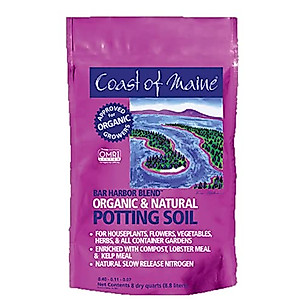 Coast of Maine OMRI Listed Bar Harbor Blend Organic Compost Potting Soil Blend for Container Gardens and Flower Pots, 8 Quart Bag