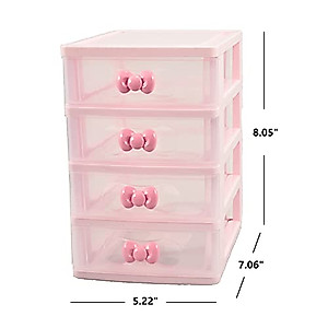 WQURC Lovely Pink Receiving Storage Cabinets Box With Multi-layers And Pink Bowknot Handle (Four layers (7.06 x 5.22 x 8.05 inches))