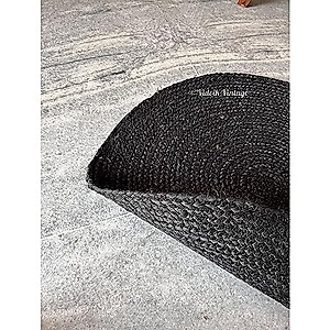 VIDVIK VINTAGE 2 Ft. Black Jute Area Rug - Round Braided Rustic Rug - Vintage Woven Rug - Jute Rugs for Bedroom, Kitchen, Living Room, Farmhouse - ( 2' Round Black).