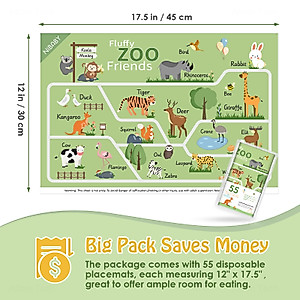 NiBaby Educational Disposable Placemats for Baby & Toddlers 55 Pack, Stick-On Baby Placemat for Restaurants 55PCS, Disposable Toddler & Kids Placemats Learning Alphabet ABC Animal for Dining Table