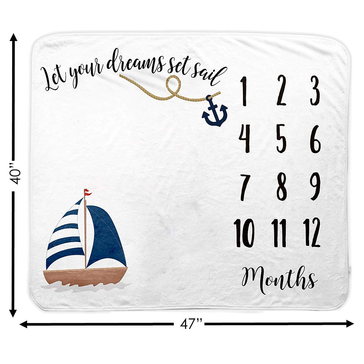 Baby Monthly Milestone Blanket | includes Felt Frame and Baby Sailor Hat | 1 to 12 Months | Premium Extra Soft Fleece | Best Photography Backdrop Prop for Newborn Boy & Girl (Sailor Blanket)