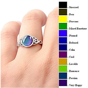 Cuteshop Vintage Silver Ring 925 Sterling Silver Round Crystal Temperature Sensitive Color Changing Mood Ring (7), multicolor