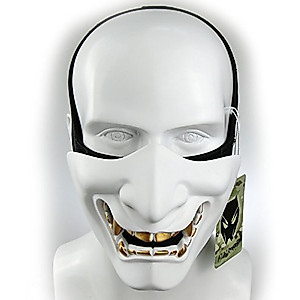 ATAIRSOFT Halloween Costume Cosplay BB Gun Evil Demon Monster Kabuki Samurai Hannya Oni Half Cover Airsoft and Prop Mask (White)