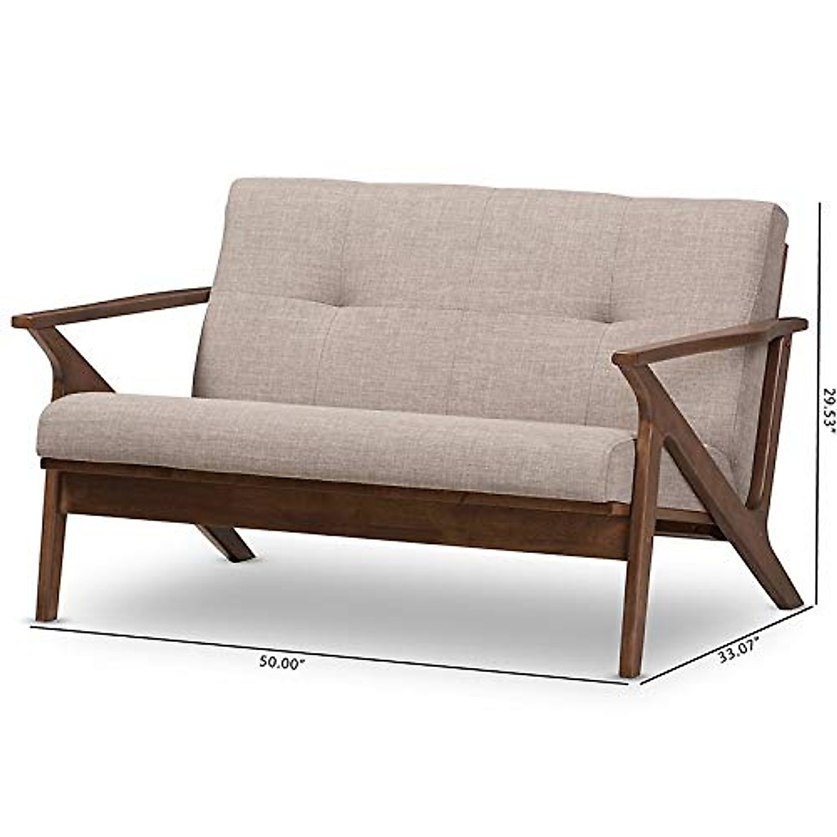 Baxton Studio Bianca Tufted Loveseat in Light Gray and Walnut Brown