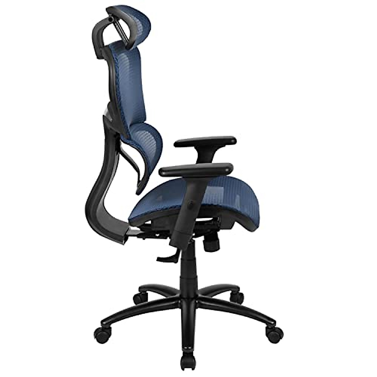 Flash Furniture LO Ergonomic Mesh Office Chair with 2-to-1 Synchro-Tilt, Adjustable Headrest, Lumbar Support, and Adjustable Pivot Arms in Blue