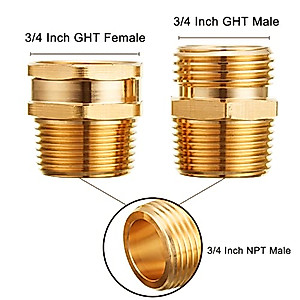 JOEJET Garden Hose Connector, 3/4'' GHT Female and Male to 3/4'' NPT Male, Metal Brass Water Hose to Pipe Thread Adapters and Fittings