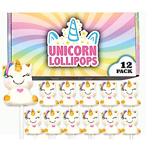 Unicorn Candy Lollipops (12 pieces) Individually Wrapped Suckers, Great for Unicorn Birthday, Party Favors, Candy Buffet, Pinata, Goodie Bags