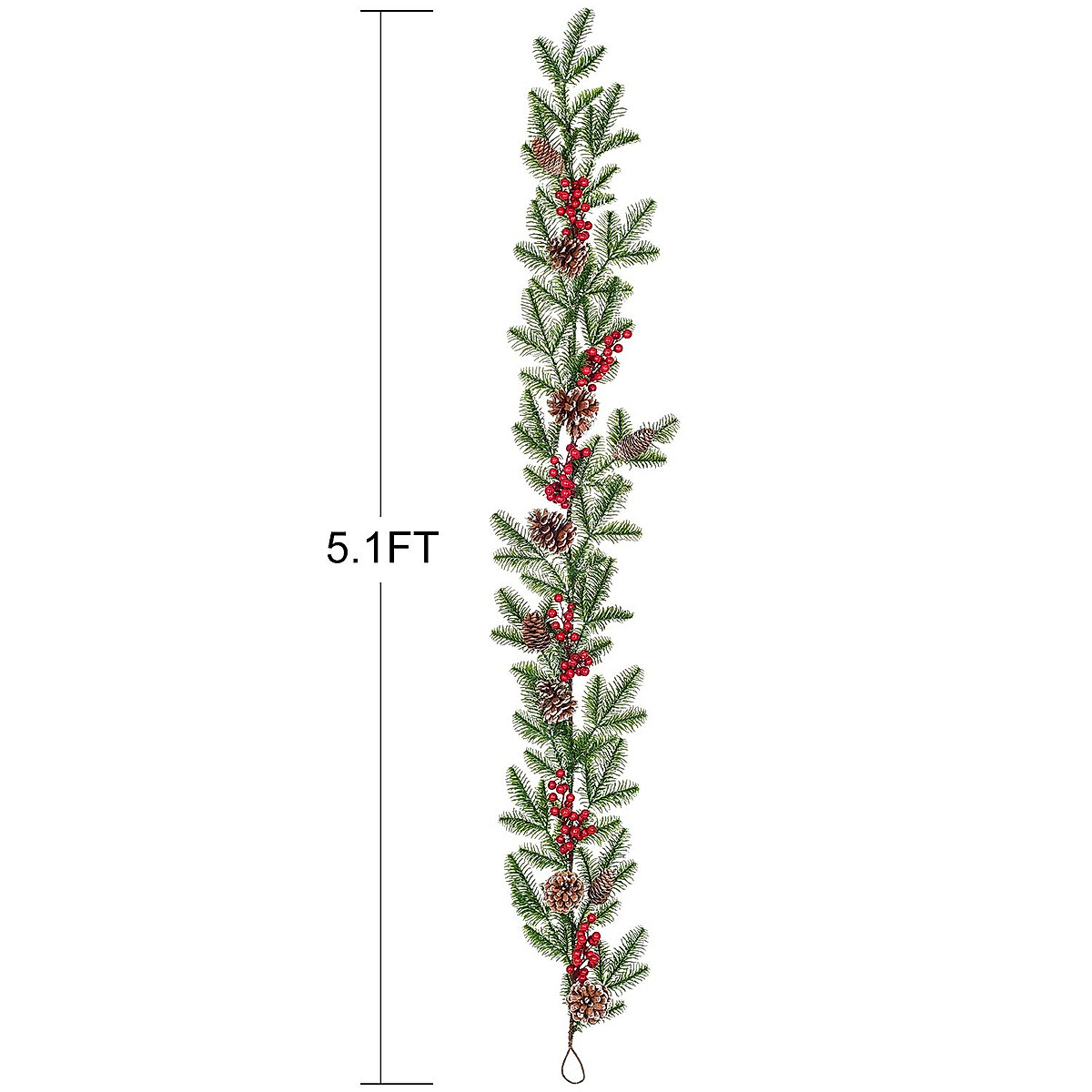 DearHouse 6FT Artificial Christmas Pine Garland with Red Berry Branch Pine Cone Winter Greenery Garland for Holiday Season Mantel Fireplace Table Runner Centerpiece Décor