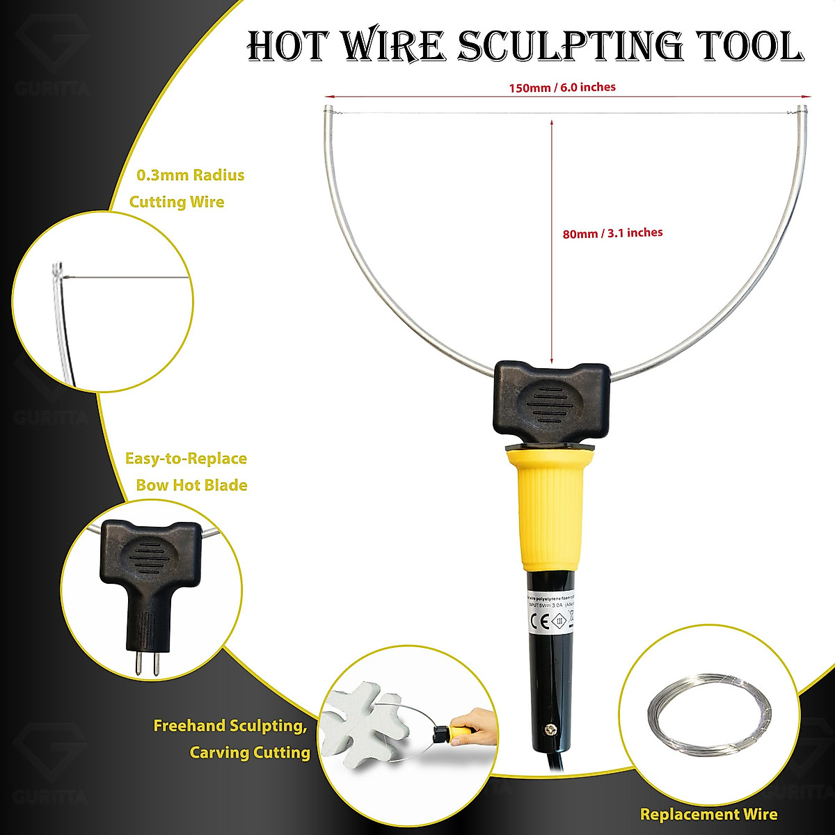 Perfect Mini Electric Hot Foam Cutter 3 in 1 Kit - Guritta Hot Wire Styrofoam Cutting Knife, Heated Foam Carving Sculpting Tool, 100-240V Stainless Steel Wire Bowl Cutting Pen Engraver Tips