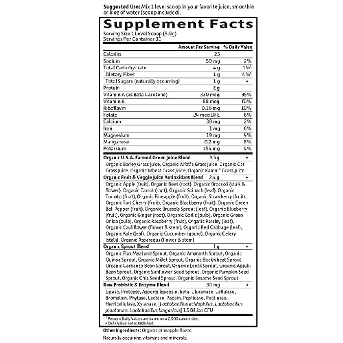 Garden of Life Raw Organic Perfect Food Green Superfood Juiced Greens Powder - Original Stevia-Free, 30 Servings, Non-GMO, Gluten Free Whole Food Dietary Supplement, Alkalize, Detoxify, Energize