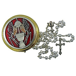 My First Holy Communion Girls Gift Set with Prayer Book, PYX with Rosary, and Chalice Pendant