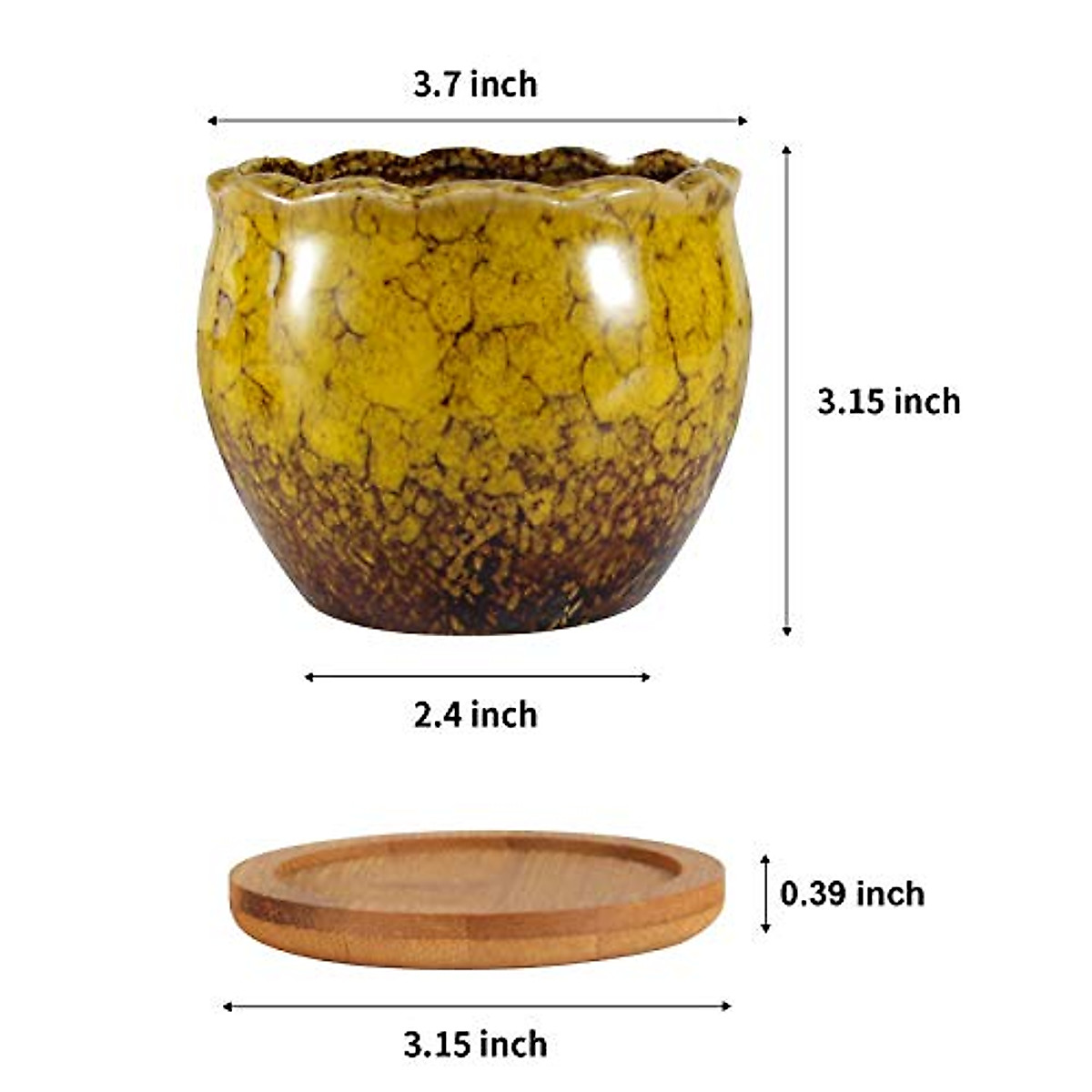 ZOUTOG Succulent Pots, 4 inch Colorful Ceramic Flower Pots, Succulent Planter with Drainage Hole and Bamboo Plant Saucers